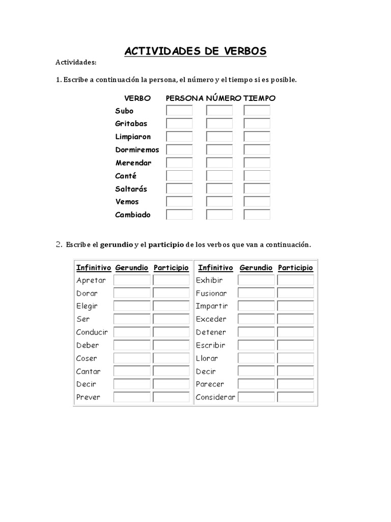 Ejercicios Verbo | PDF | Verbo | Sintaxis