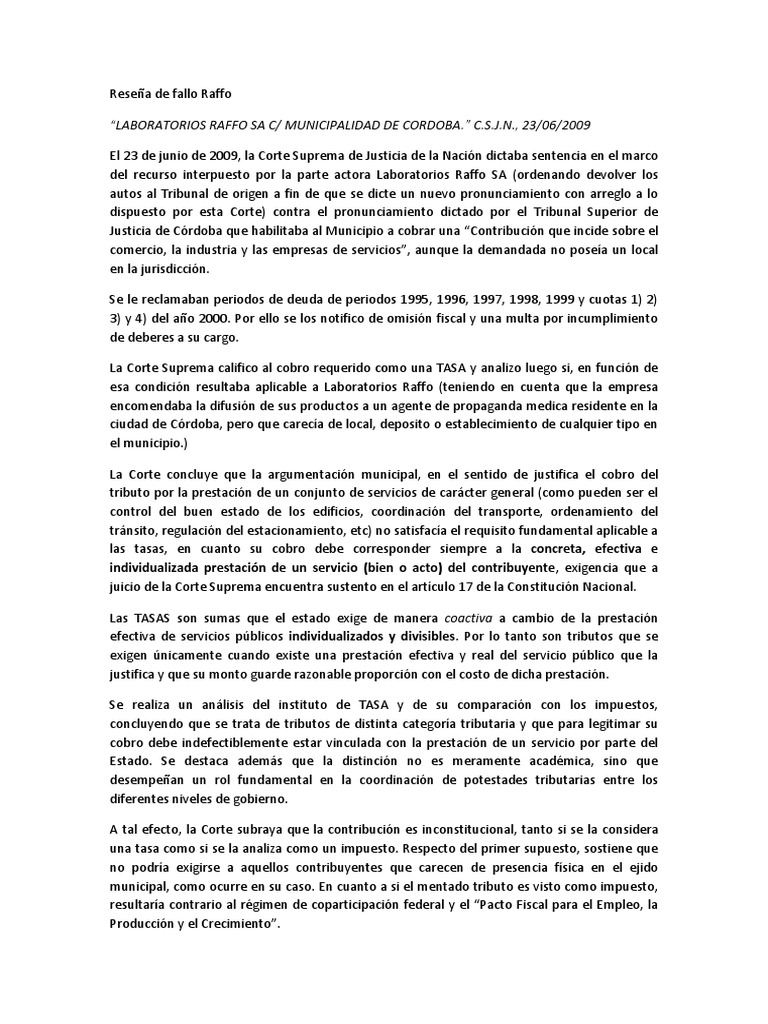 Reseña Fallo Raffo | PDF | Impuestos | Gobierno