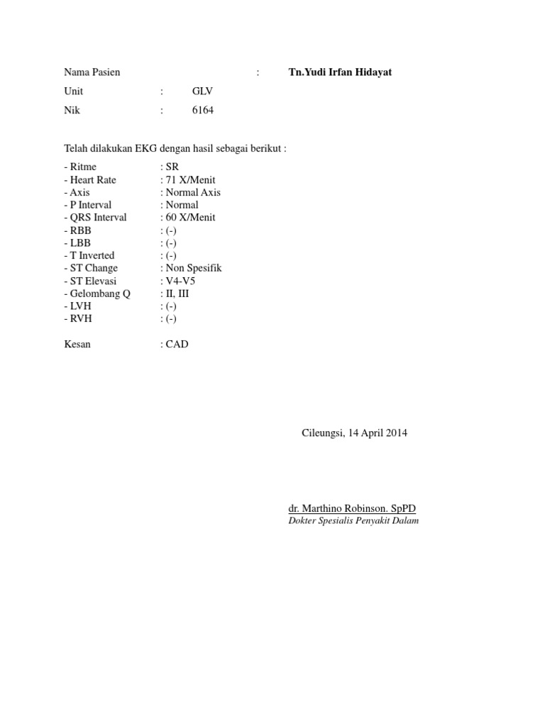 Hasil EKG MCU Karyawan Bukaka April 2014 | PDF