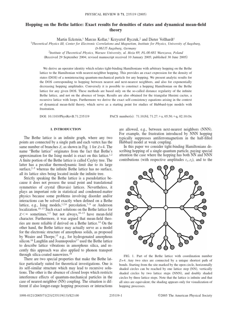 Bethe Lattice Paper | PDF | Phonon | Condensed Matter Physics