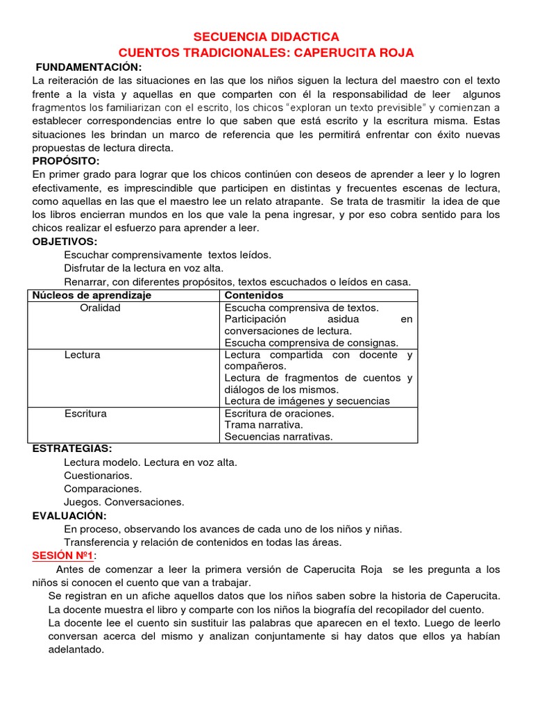 Secuencia Didactica Caperucita Roja | PDF | Lectura (proceso) | Cuentos