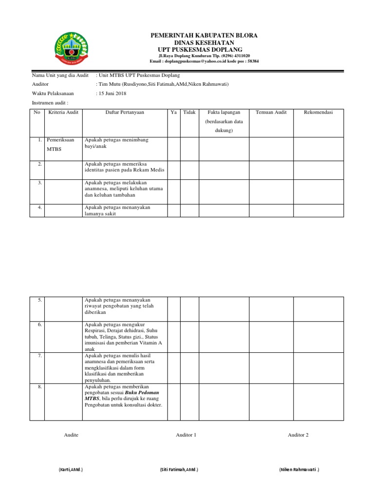 Instrumen Audit Mtbs | PDF