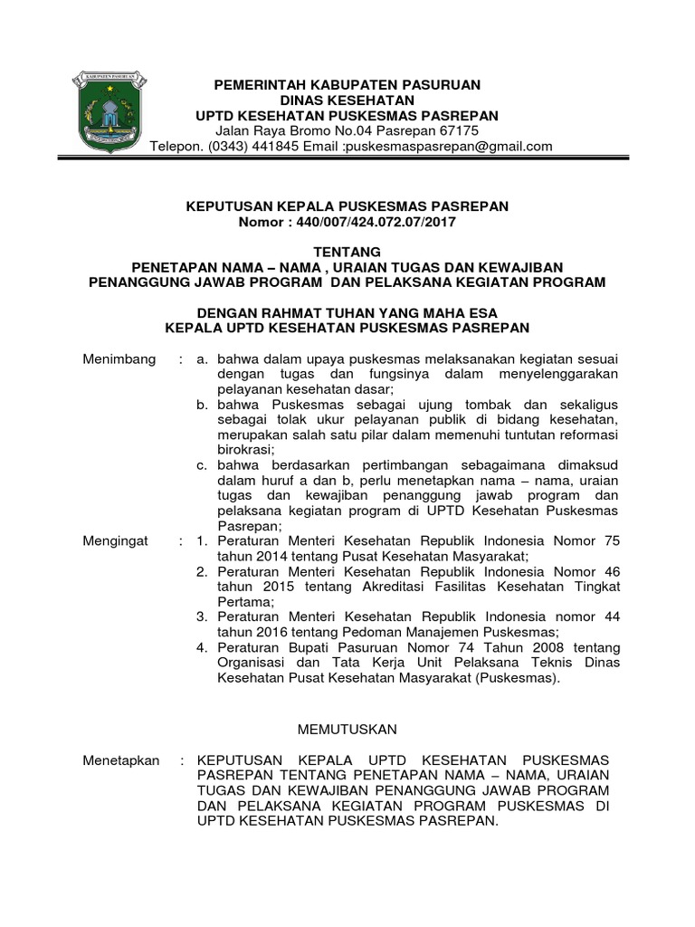 2.3.1.2 SK Nama-Nama PJ Program Dan Pelaksana Program (Esensial ...