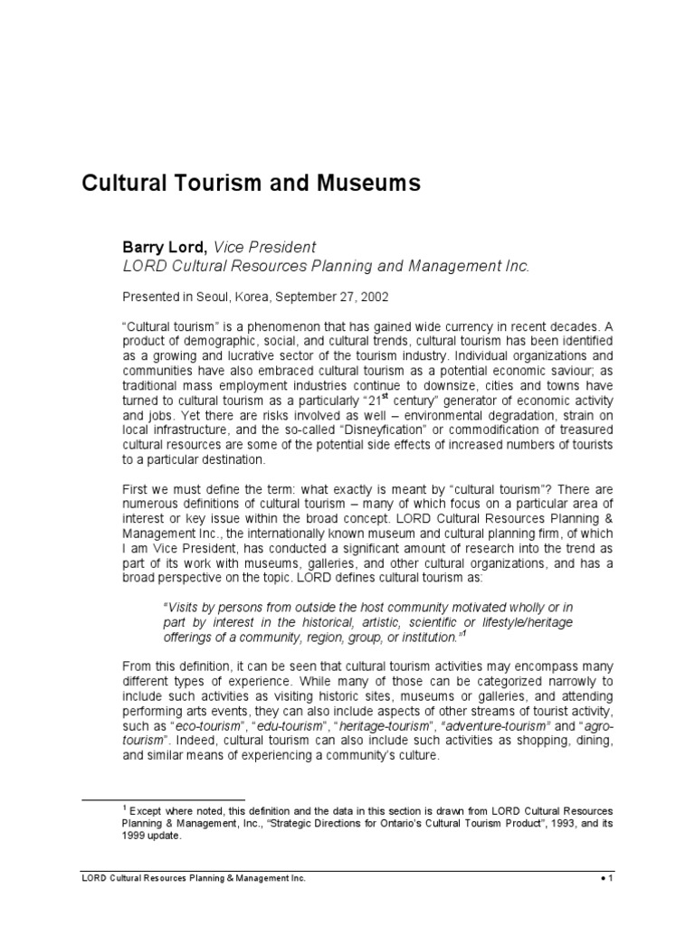 Cultural Tourism and Museums: Barry Lord, Vice President | PDF ...