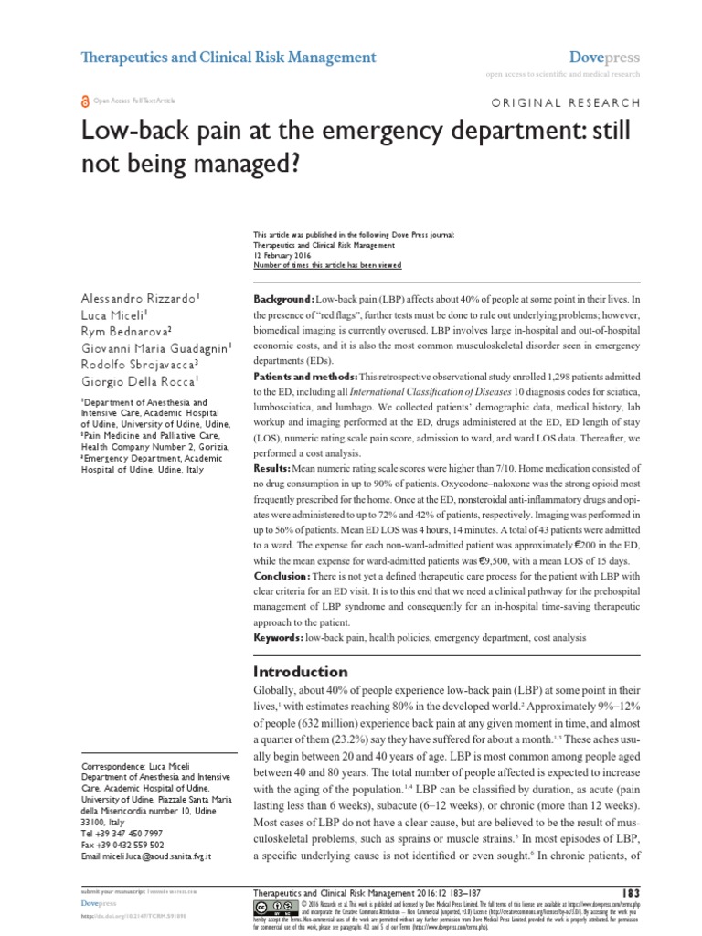 2016 Low-Back Pain at The Emergency Department Still Not Being Managed ...