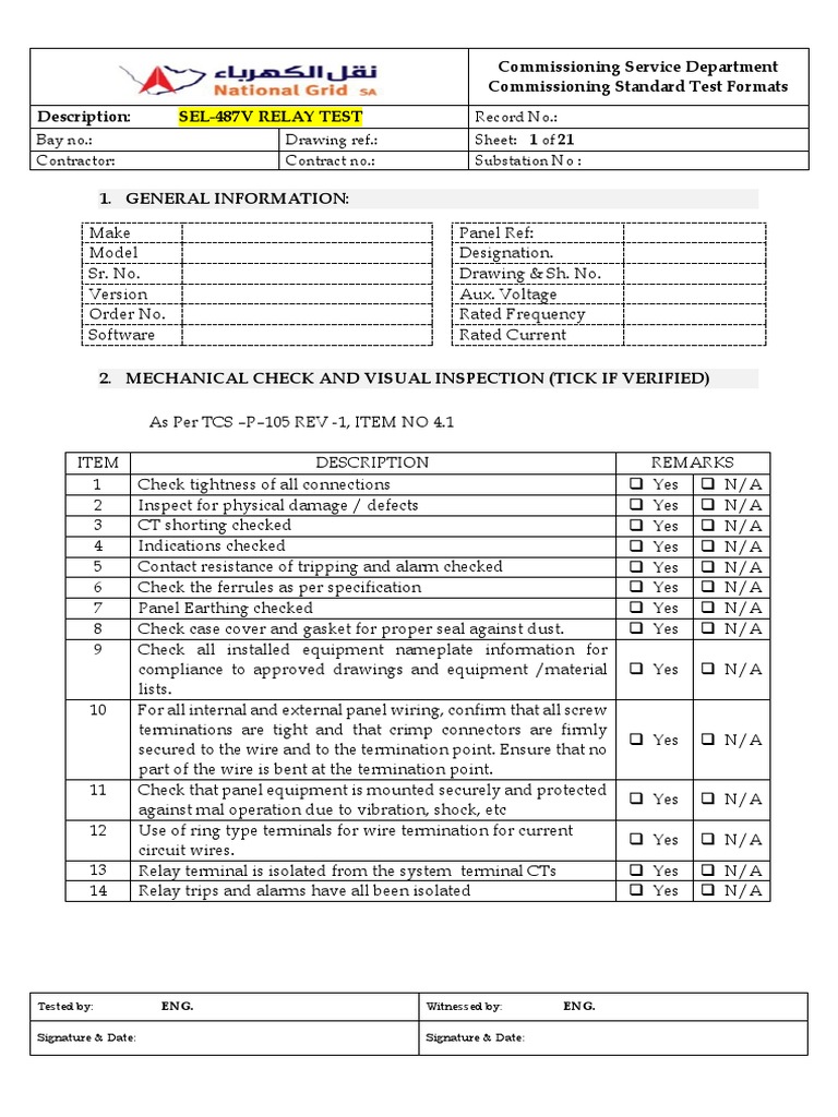 SEL-487V Relay Test Procedures | PDF