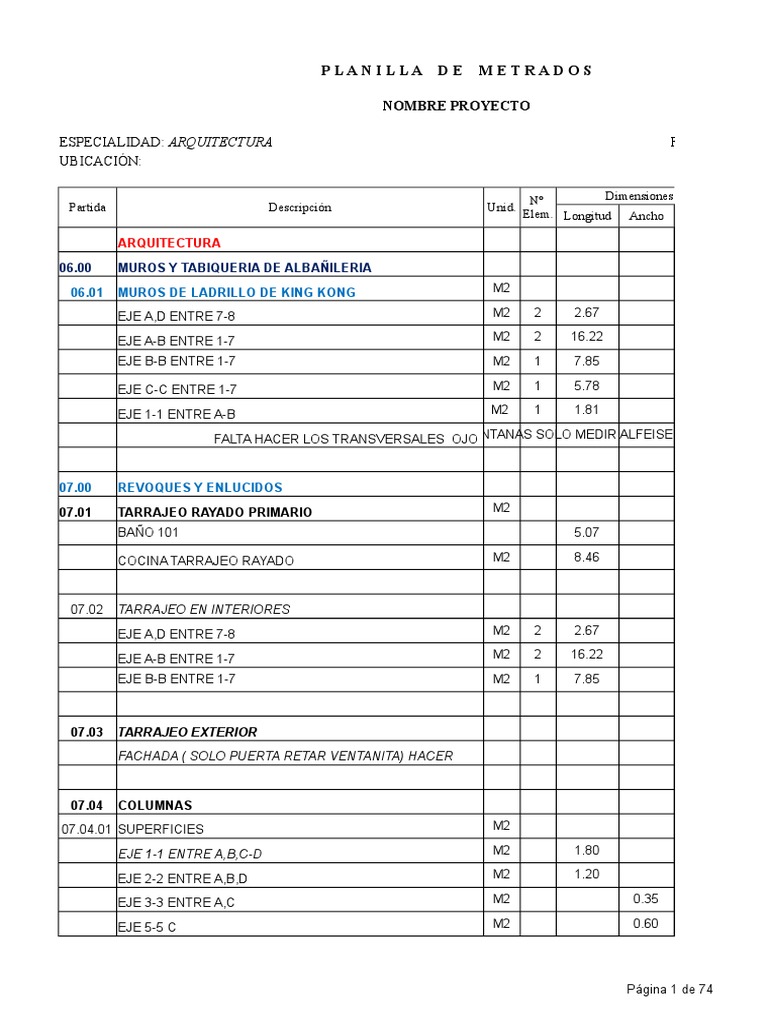 Planilla de metrados de proyecto de arquitectura | PDF | Clases de computadoras | Ciencias de la ...