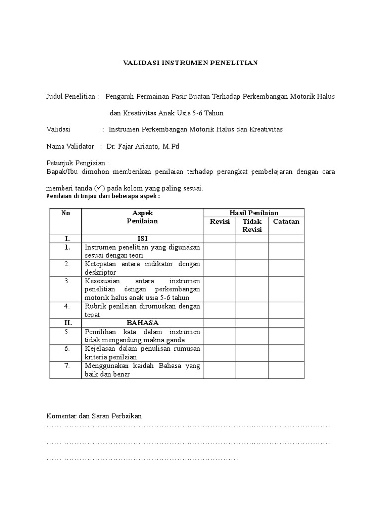 Validasi Instrumen Pak Fajar | PDF