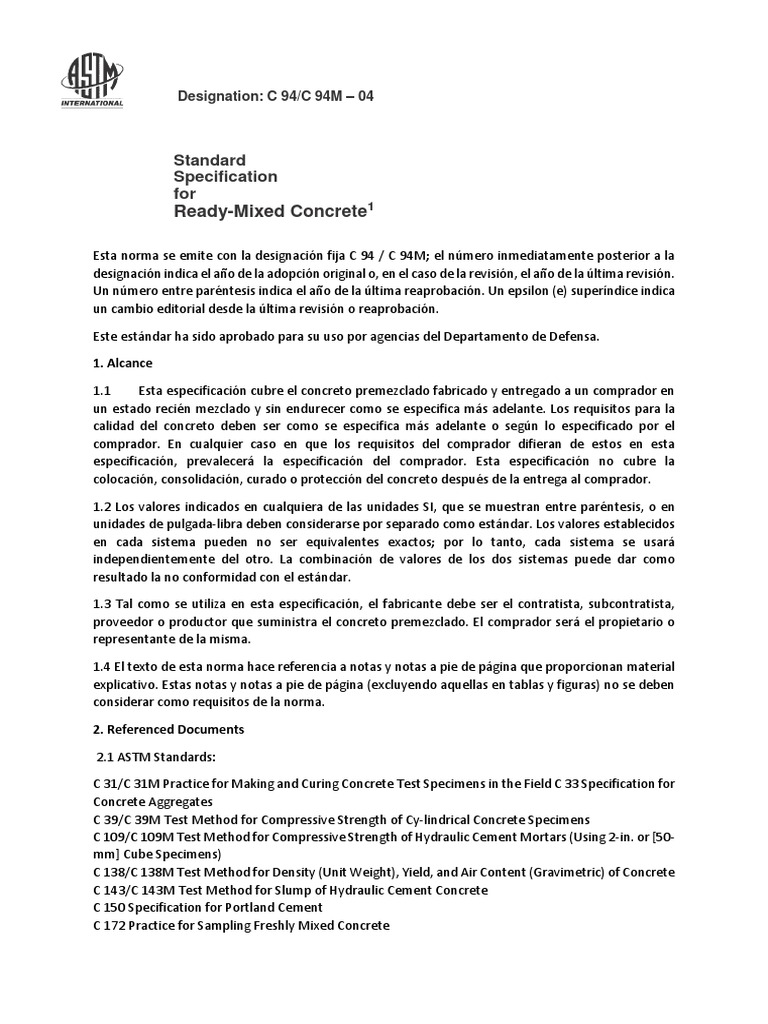 Astm C-94 Traducido New | PDF | Hormigón | Cemento