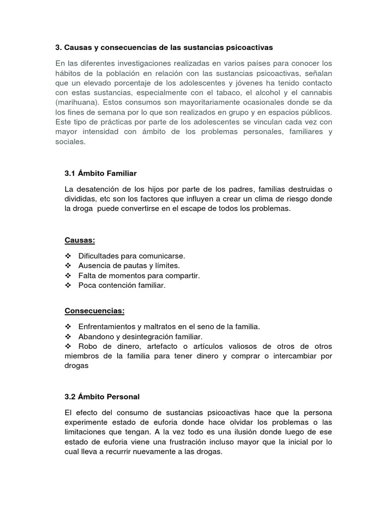 Causas Y Consecuencias De Las Sustancias Psicoactivas Pdf Drogas