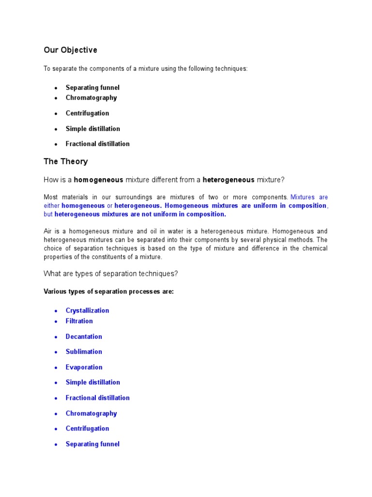 Separating Mixtures | PDF | Distillation | Chromatography