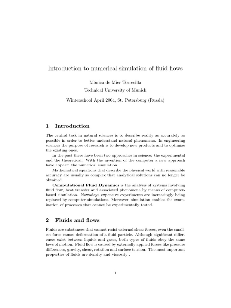 Introduction To Numerical Simulation of Fluid Flows | PDF | Fluid Dynamics | Viscosity