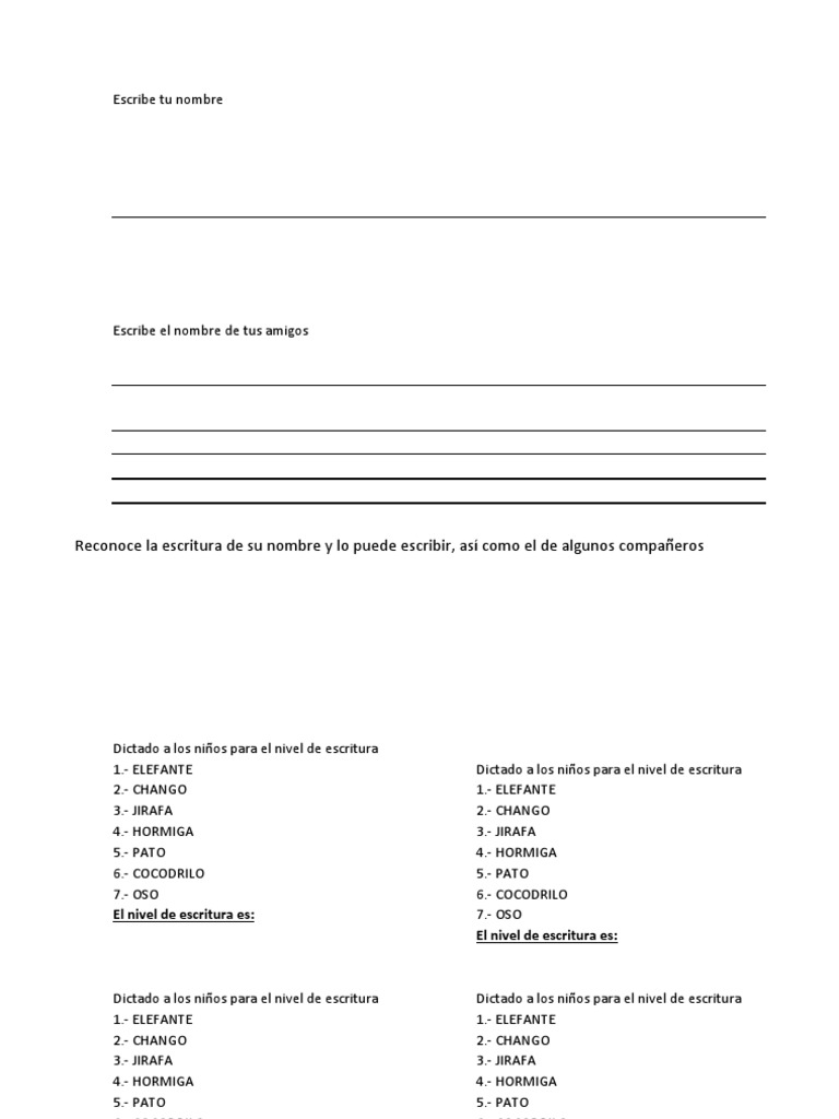 Actividades para El Nivel de Escritura y Lectura | PDF | Escritura ...