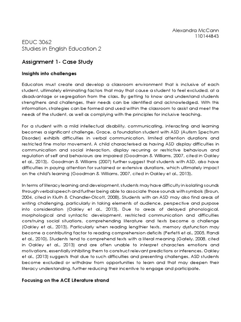 Grace Case Study | PDF | Autism Spectrum | Reading Comprehension