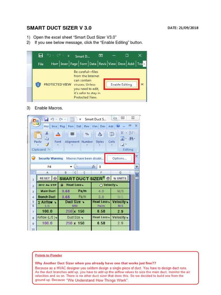 Smart Duct Sizer V 3.0 | PDF | Duct (Flow) | Microsoft Excel