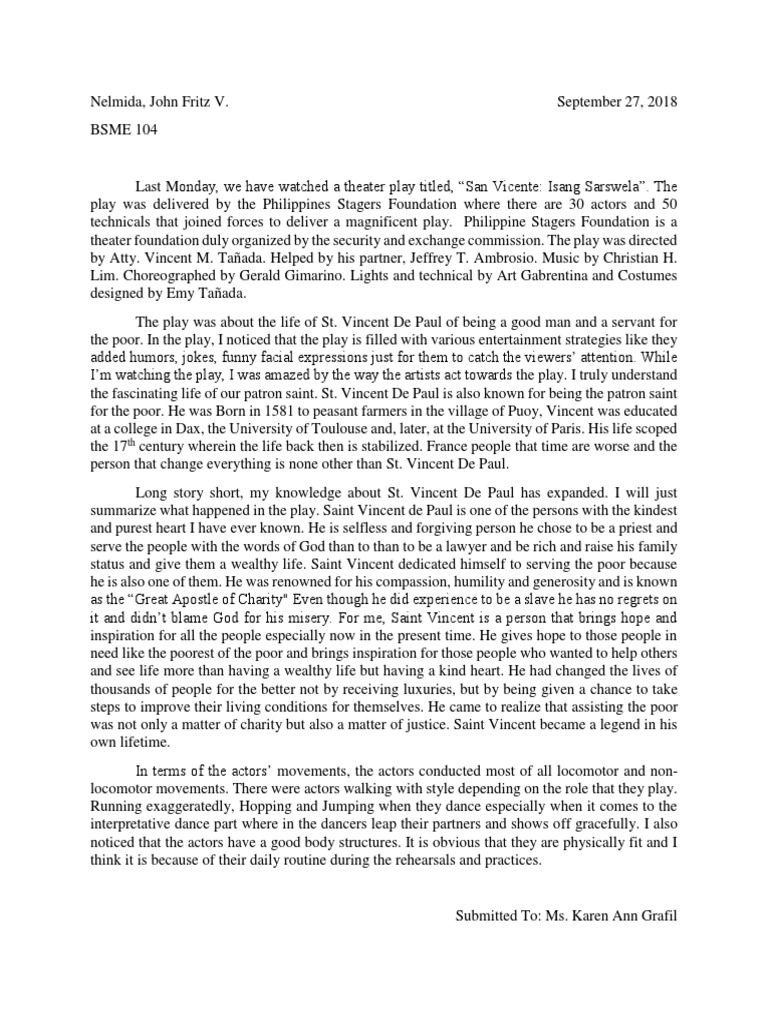 Theater Play Reaction Paper | PDF