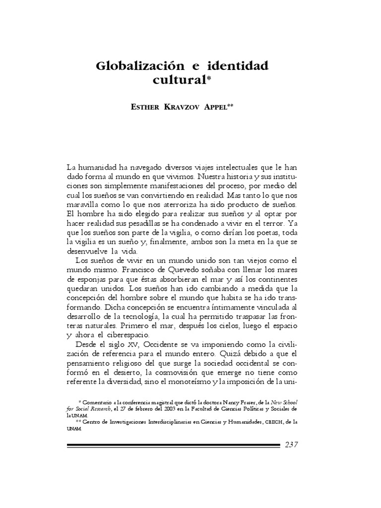 Globalizacion e Identidad Cultural PDF | PDF | Globalización | Sociedad