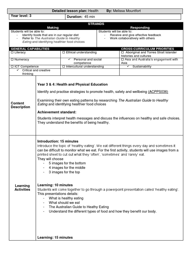 Year 3 Healthy Eating Lesson Plan | PDF | Healthy Diet | Lesson Plan