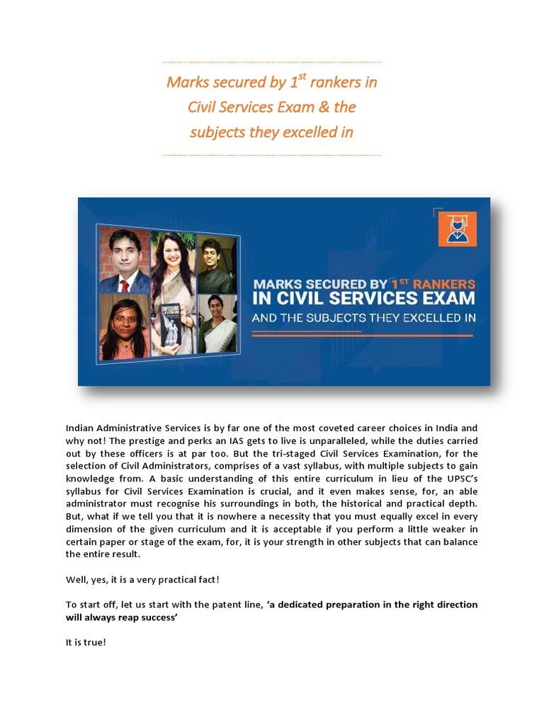 IAS Exam Success: Key Marksheet Insights | PDF | Civil Service | Test ...