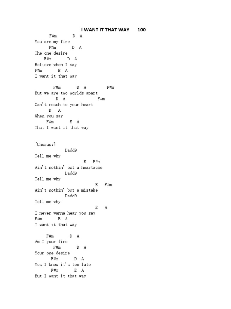 I Want It That Way Chords | Download Free PDF | Songs | Pop Music