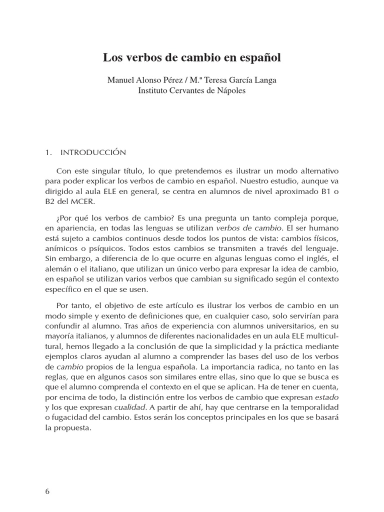 Verbos de Cambio en Español: Guía B1-B2 | PDF | Verbo | Lengua española