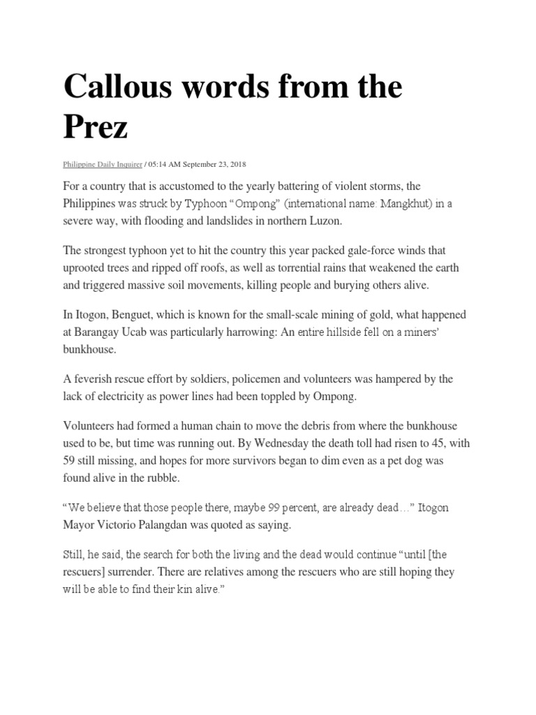 Callous Words From The Prez | PDF | Natural Disasters | Tropical Cyclones