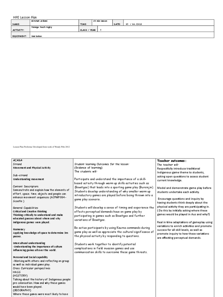 Year 7 Indigenous Games Lesson | PDF | Indigenous Australians | Lesson Plan