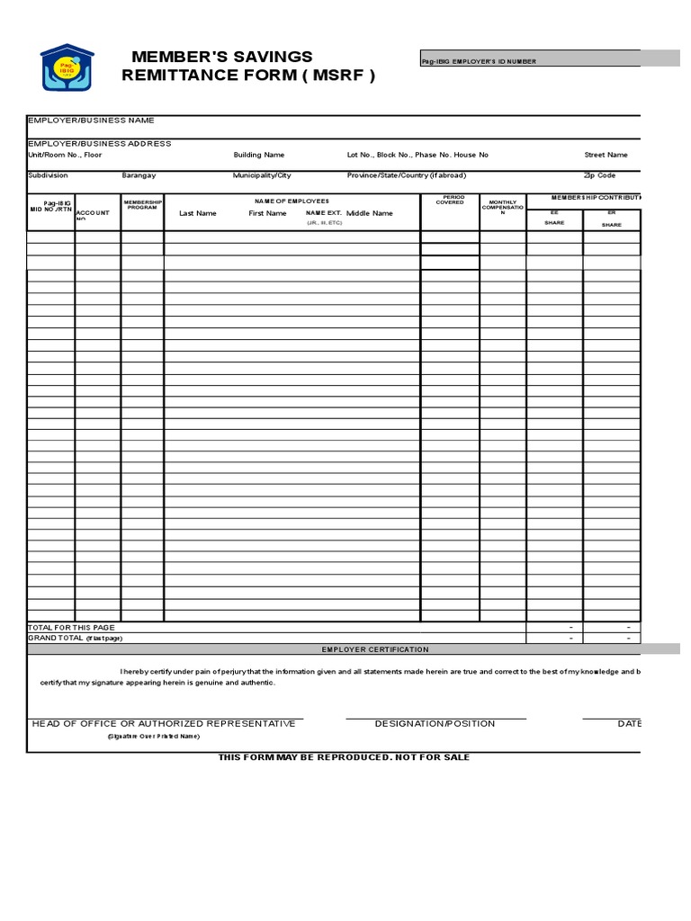 Member'S Savings Remittance Form (MSRF) : HQP-PFF-053 | PDF | Business