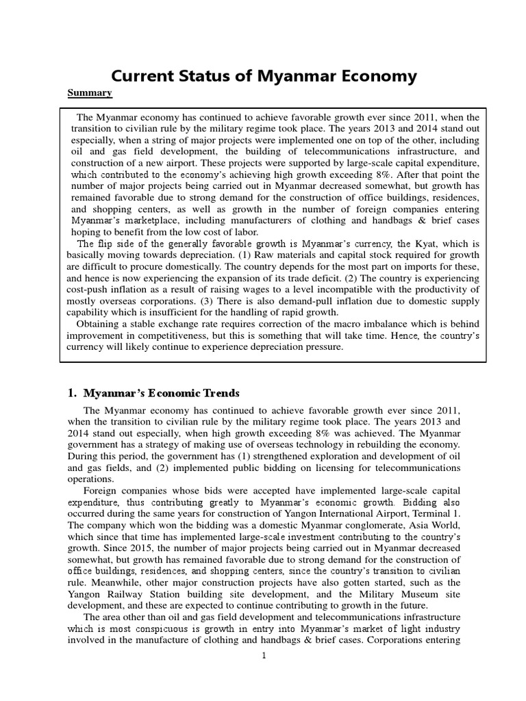 Myanmar Economic Growth and Challenges | PDF | Balance Of Trade | Inflation
