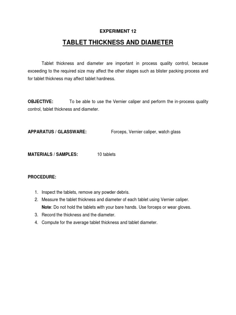 Tablet Thickness and Diameter Measurement | PDF | Business | Wellness