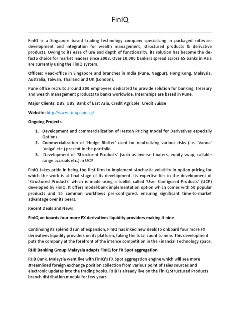 Finiq | PDF | Derivative (Finance) | Option (Finance)