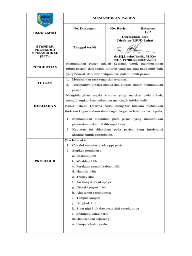Sop Memandikan Pasien | PDF