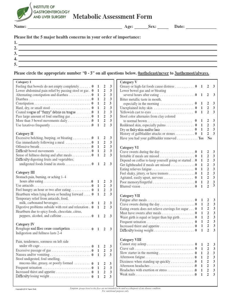 Metabolic Assessment Form | PDF | Menstruation | Medical Specialties