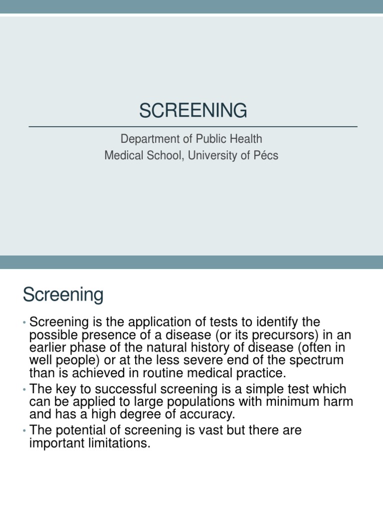 Screening: Department of Public Health Medical School, University of ...