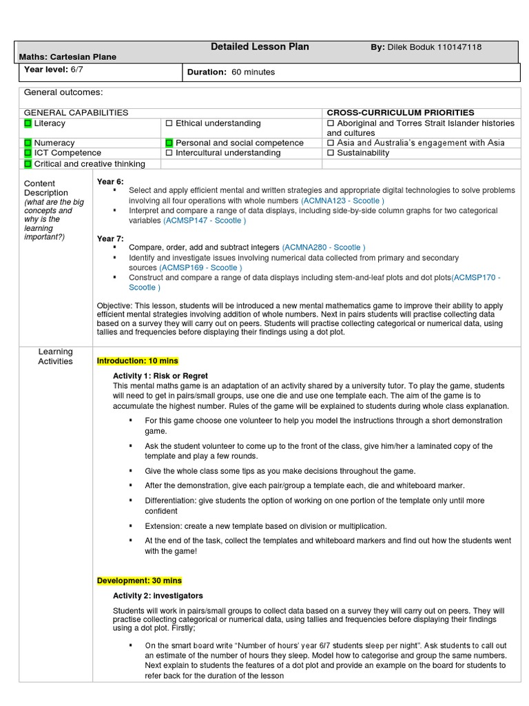 General Outcomes:: Detailed Lesson Plan | PDF | Data | Teaching Mathematics
