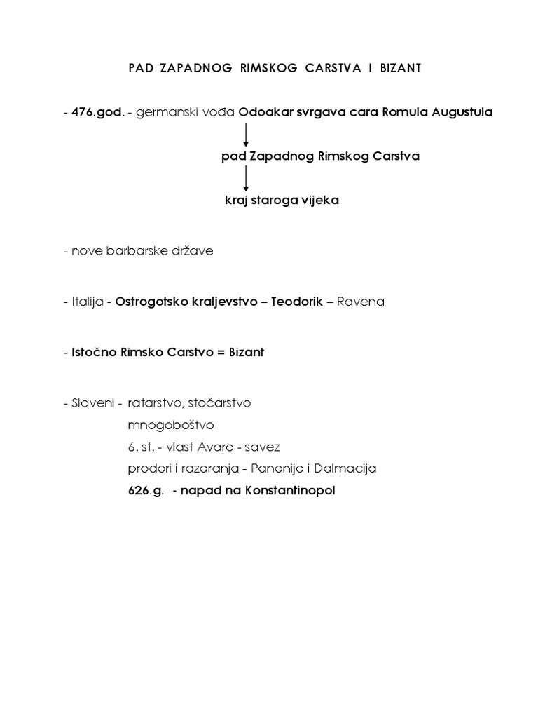Pad Zapadnog Rimskog Carstva I Bizant | PDF