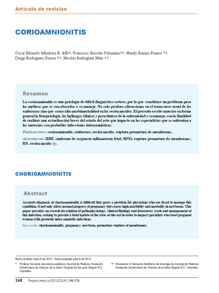 Corioamnionitis: Diagnóstico y Manejo | PDF | Parto | Especialidades ...