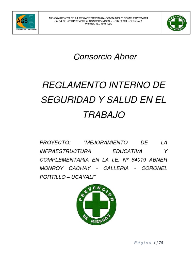 Reglamento Interno de Seguridad y Salud en El Trabajo | PDF | Seguridad y salud ocupacional ...