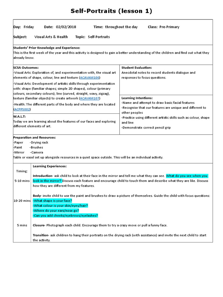 Self-Portrait Lesson | PDF | Question | Body Language