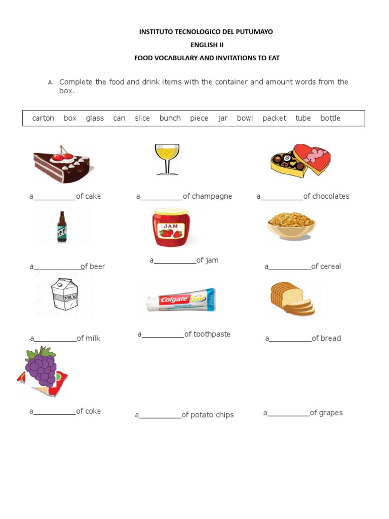 Handout Food Vocabulary | PDF | Meal | Foods