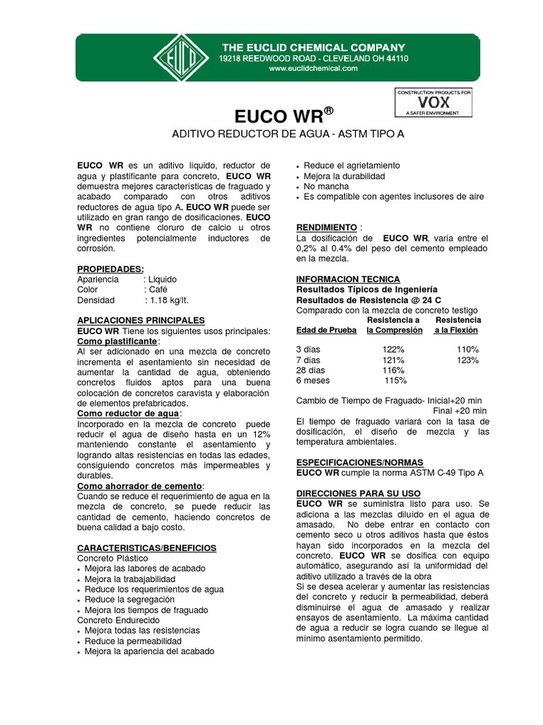 Euco WR | Descargar gratis PDF | Hormigón | Cemento