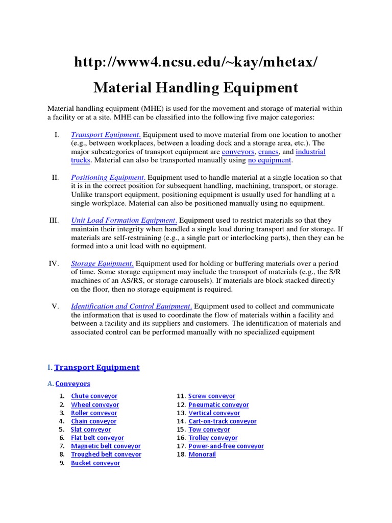 Klasifikasi Material Handling | PDF | Crane (Machine) | Manufactured Goods Klasifikasi Material Handling | PDF | Crane (Machine) | Manufactured Goods