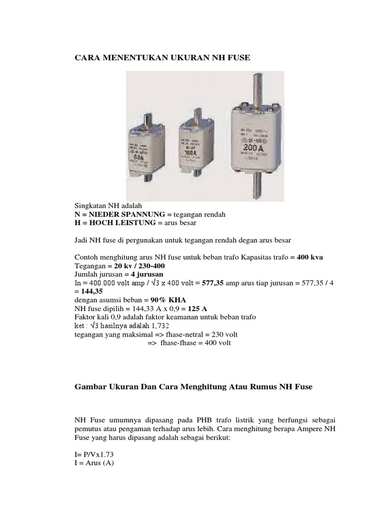 Cara Menentukan Ukuran NH Fuse | PDF