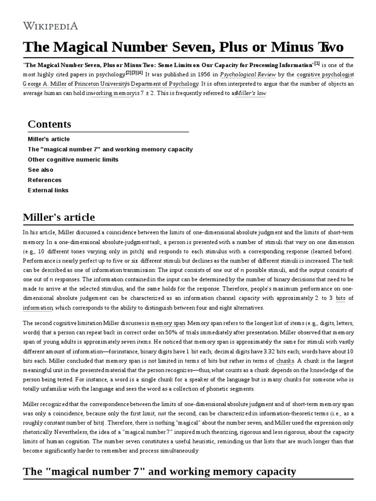 The Magical Number Seven, Plus or Minus Two | PDF | Action (Philosophy ...