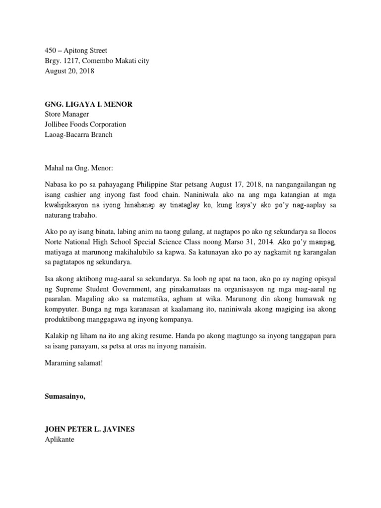 Filipino - Application Letter | PDF