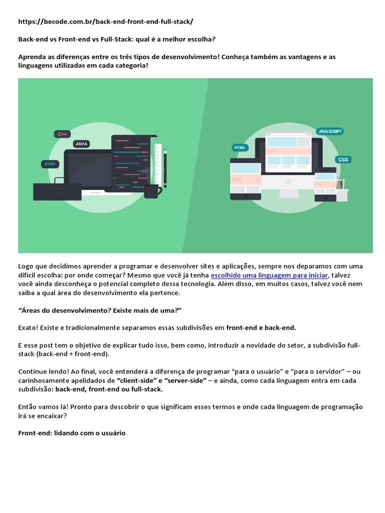 BeCode - Back-End Vs Front-End Vs Full-Stack | PDF | Front-end e back ...