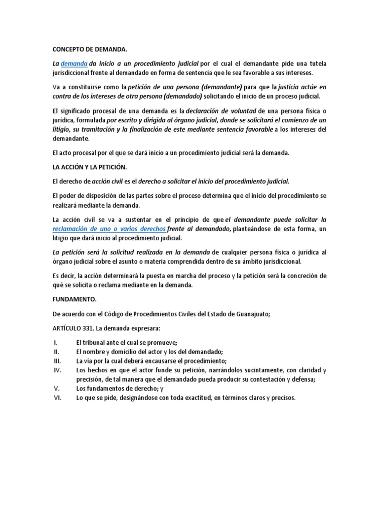 Significado de la Demanda Judicial | PDF | Demanda judicial | Caso de ley