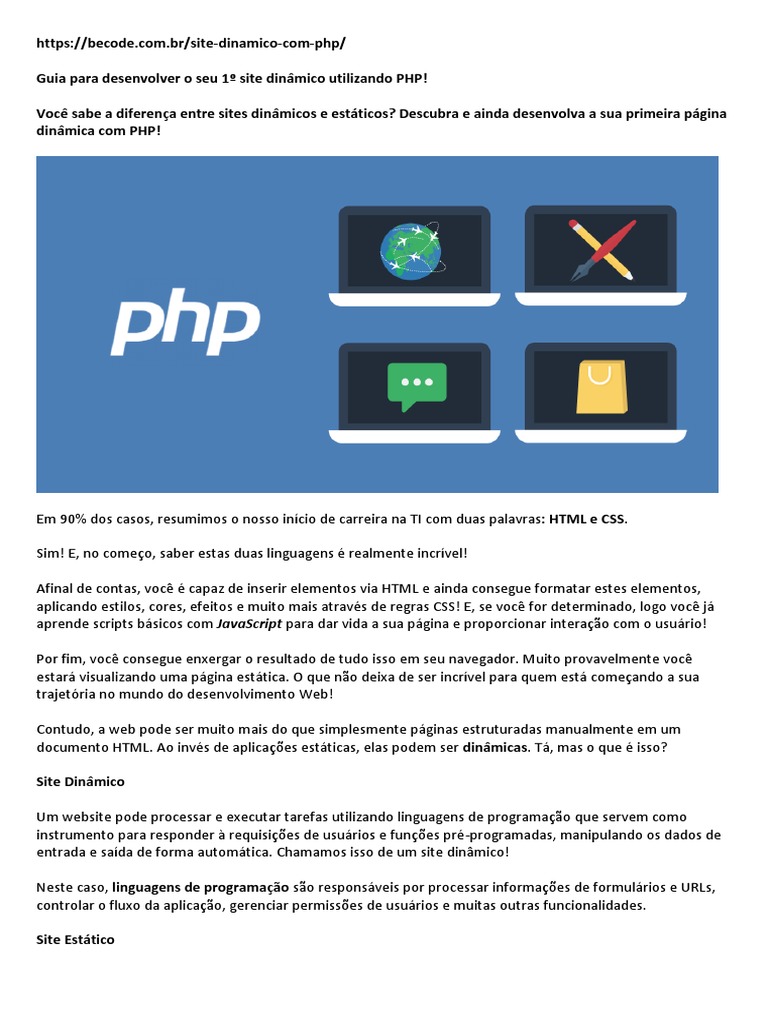 BeCode - Guia para Desenvolver o Seu 1º Site Dinâmico Utilizando PHP | PDF | Html | Linguagem de ...
