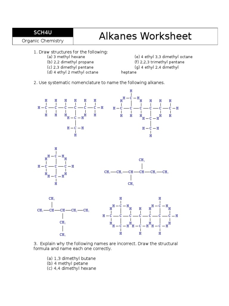 Alkane Worksheet | PDF | Methyl Group | Alkane