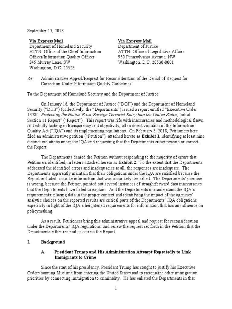Administrative Appeal on DHS & DOJ Report | PDF | American Government ...